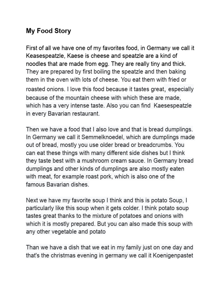 My Food Story | PDF | Cooking, Food & Wine