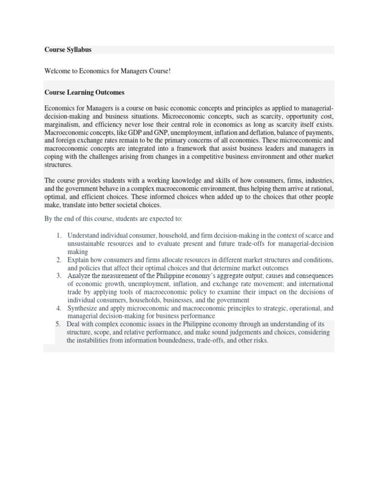 EcoMan Short-Form Syllabus 090120 | PDF