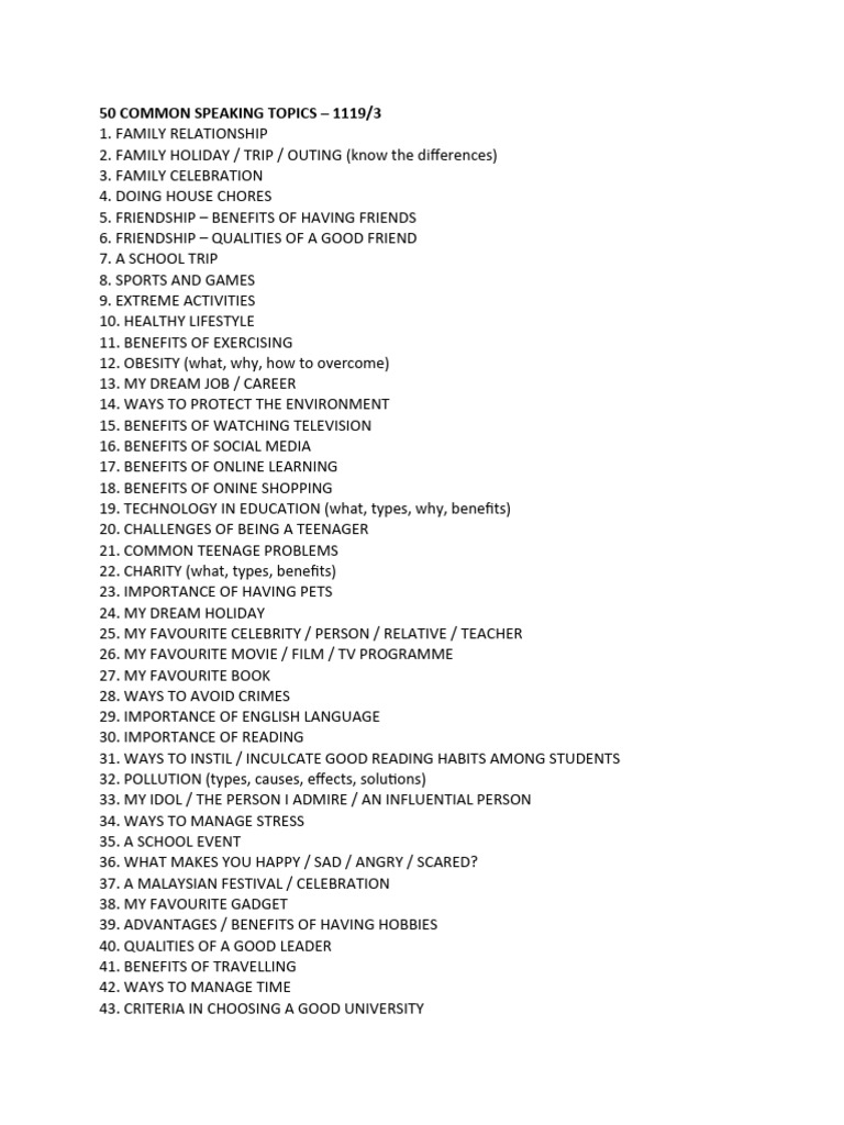 Common IELTS Speaking Topics | PDF | Games & Activities | Wellness