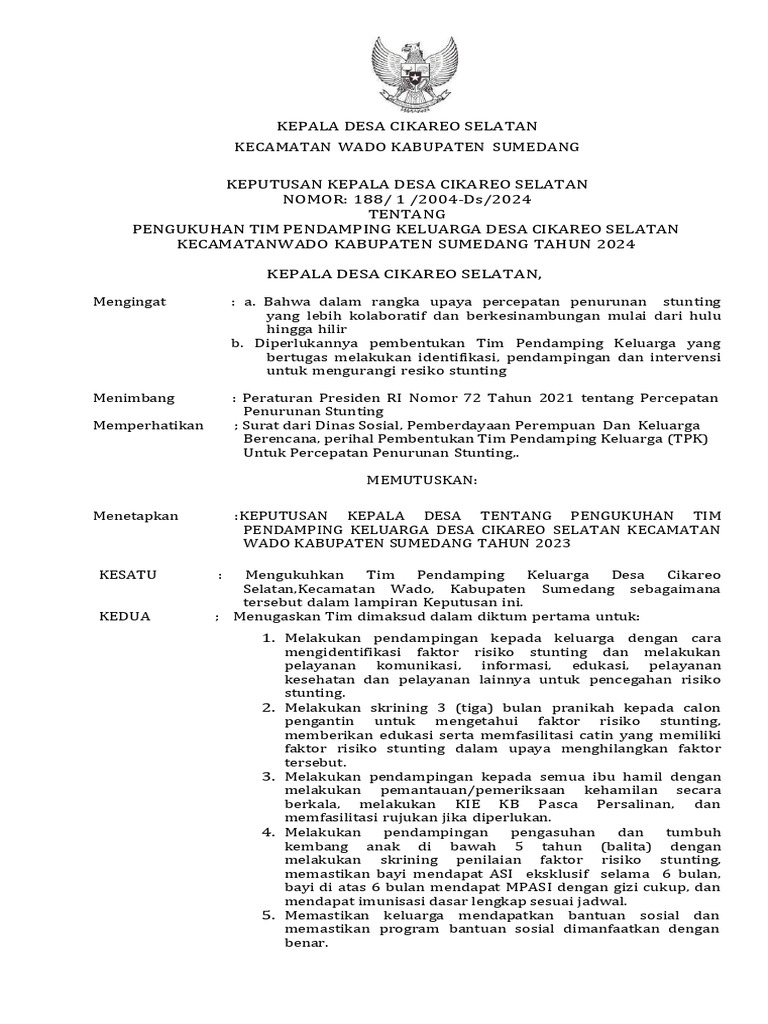 sk pengukuhan tim pendamping keluarga 2024 ciksel | PDF