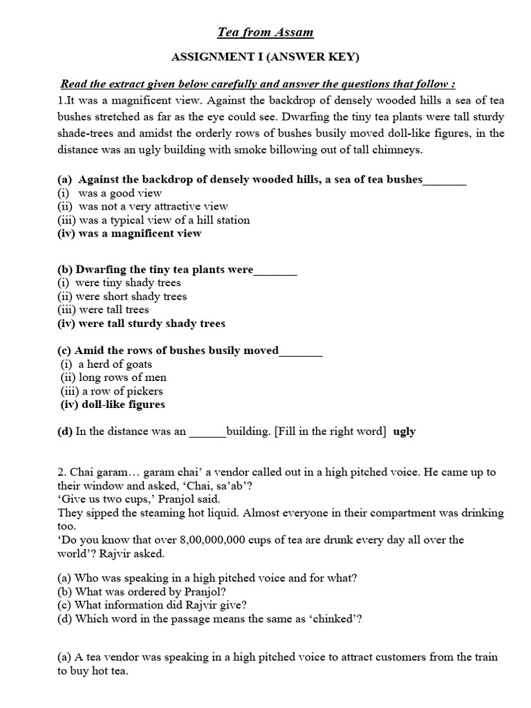 Assignment I Answer Key Tea From Assam | PDF