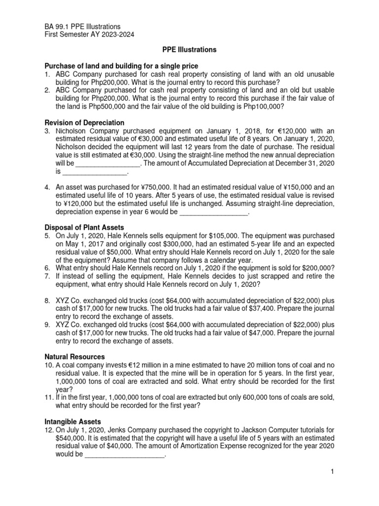Ppe Illustrations Pdf Depreciation Cost
