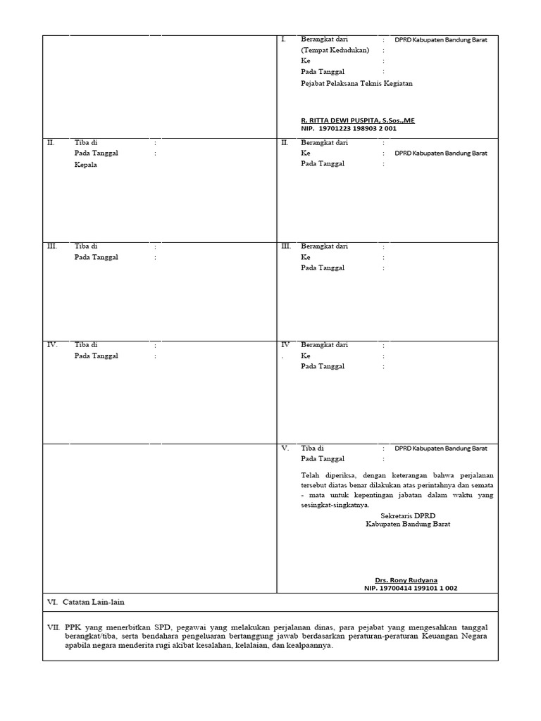 Blangko SPPD Belakang ST2 | PDF