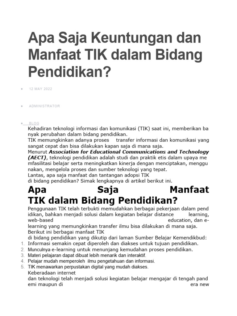 Apa Saja Keuntungan Dan Manfaat TIK Dalam Bidang Pendidikan | PDF