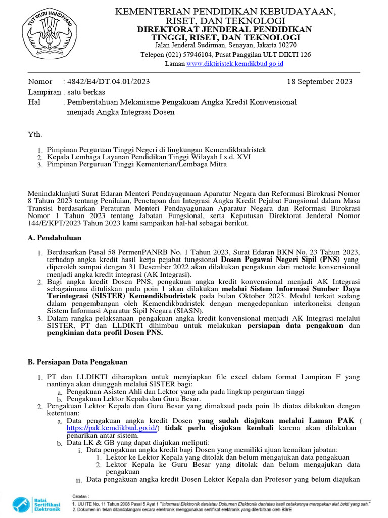 (September) Surat Pemberitahuan Proses AK Integrasi JF Dosen | PDF