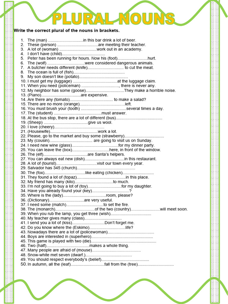 Plural Nouns Grammar Drills Oneonone Activities - 108605 | PDF