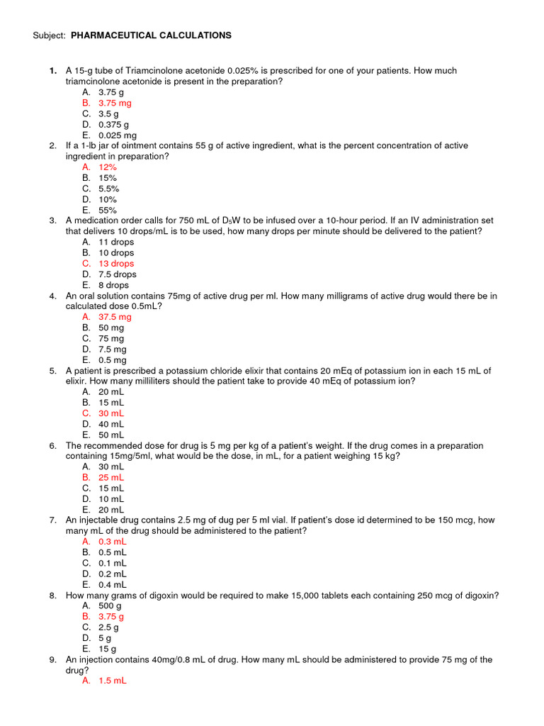 Pharmaceutical Calculations VIOLET PACOP | PDF | Dose (Biochemistry ...