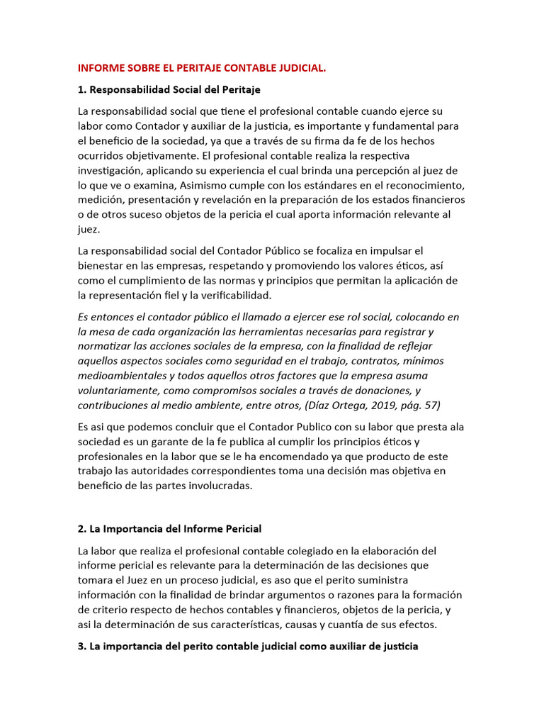 Informe Sobre El Peritaje Contable Judicial | PDF