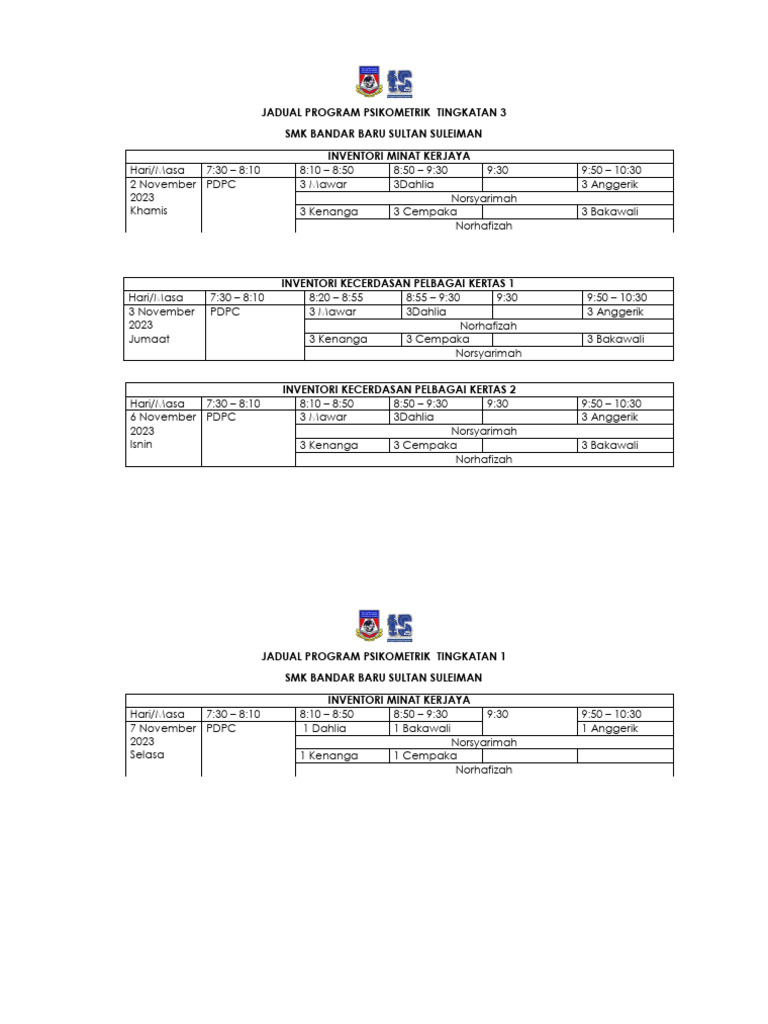 Jadual Program Psikometrik 2023 | PDF