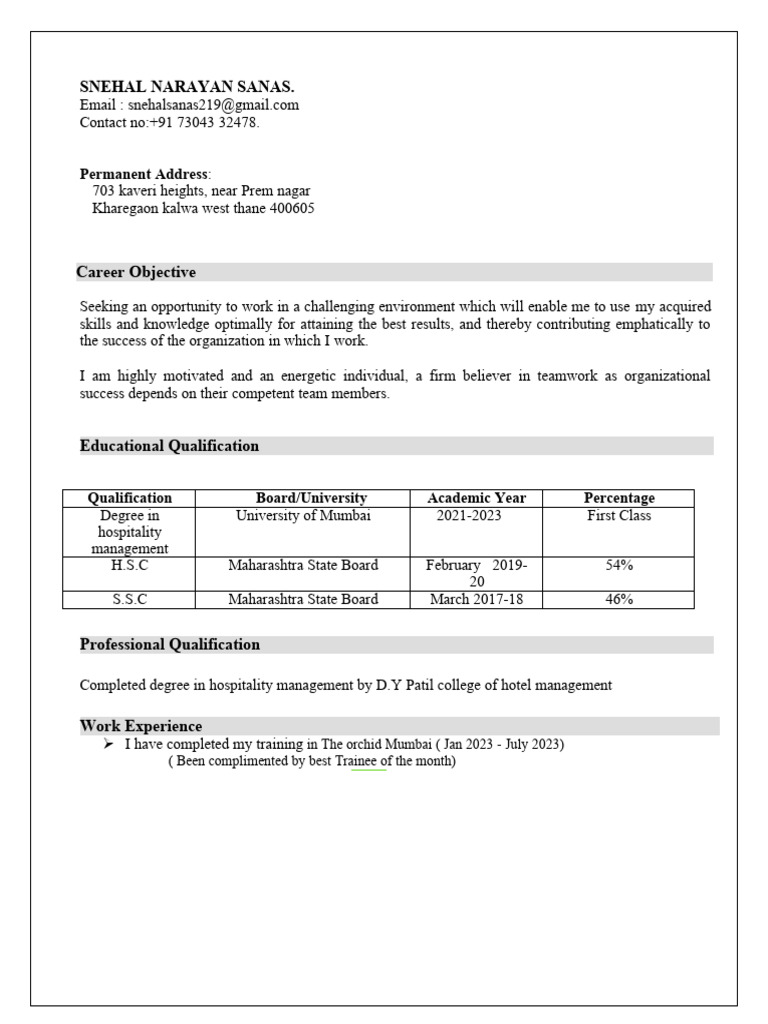 Snehal Sanas CV | PDF