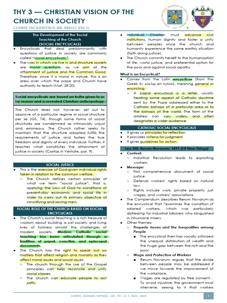 (UT3 LESSON 02) - Social Encyclicals | PDF