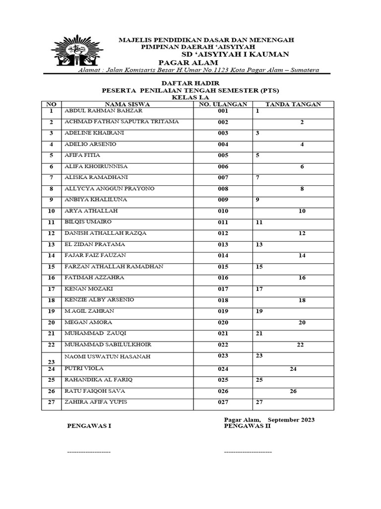 Daftar Hadir KLS 1-6 Fixx | PDF