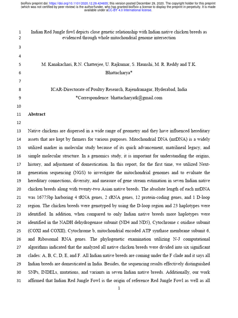 Indian Red Jungle Fowl Depicts Close Genetic Relat | PDF