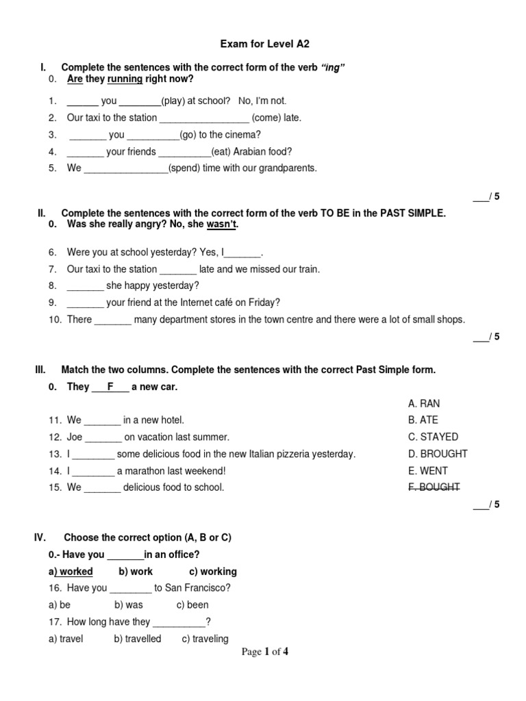 English Exam Level A2 | PDF