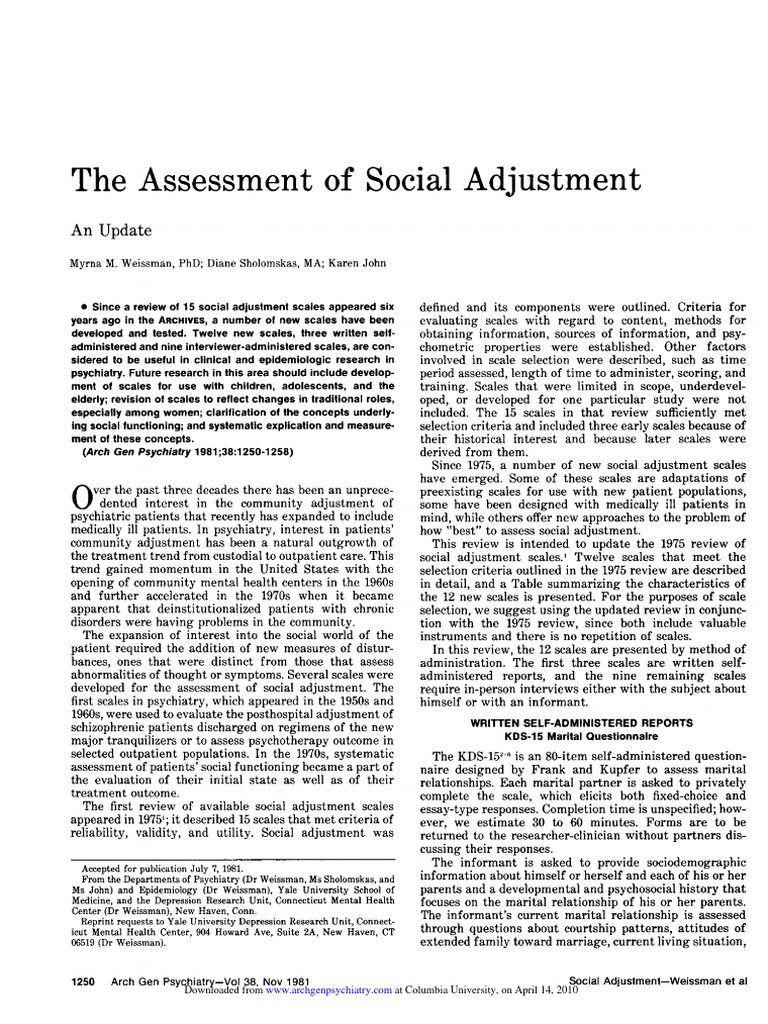 Theassessmentofsocialadjustment Anupdate | PDF