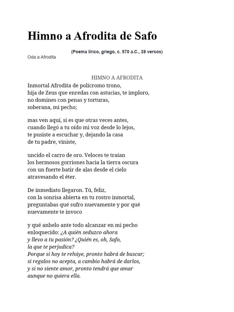 Himno A Afrodita de Safo | PDF | Afrodita