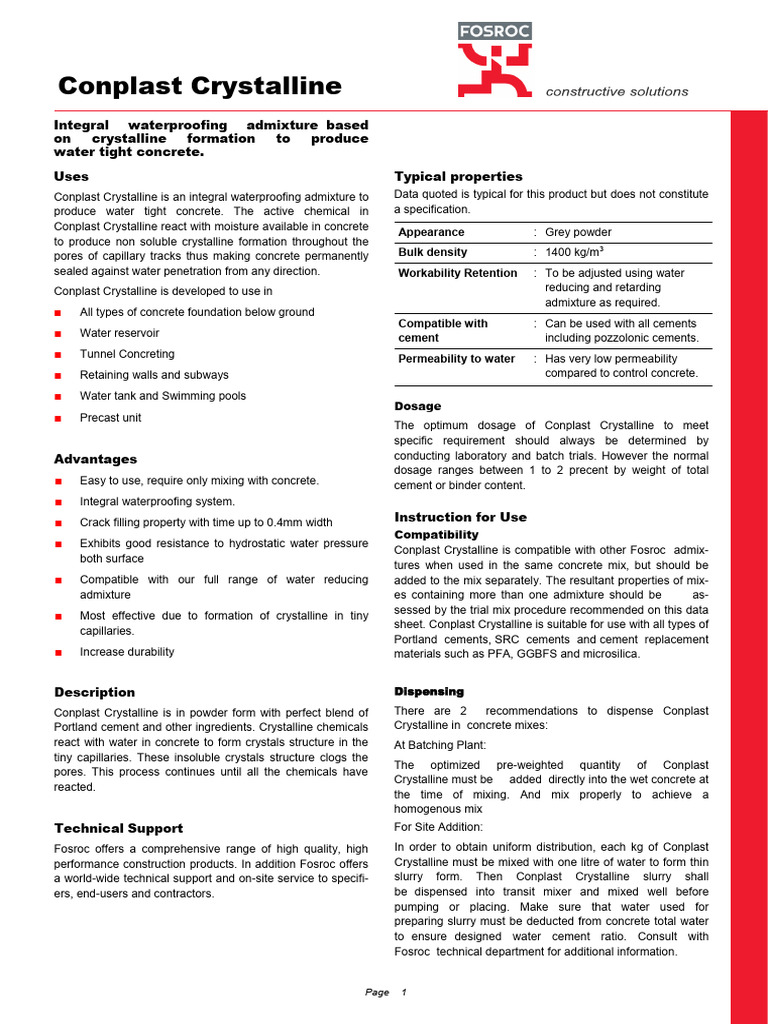 FOSROC Submittal Conplast Crystalline | PDF