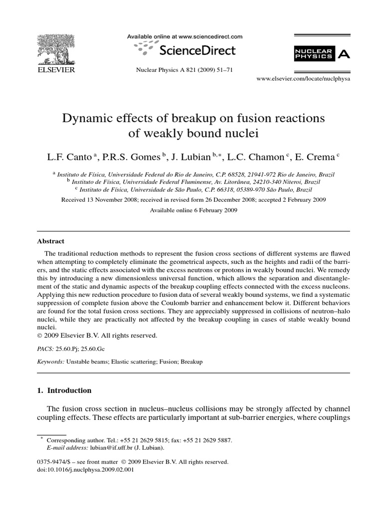Canto2009 Dynamic Effects of Breakup On Fusion Reactions | Download ...