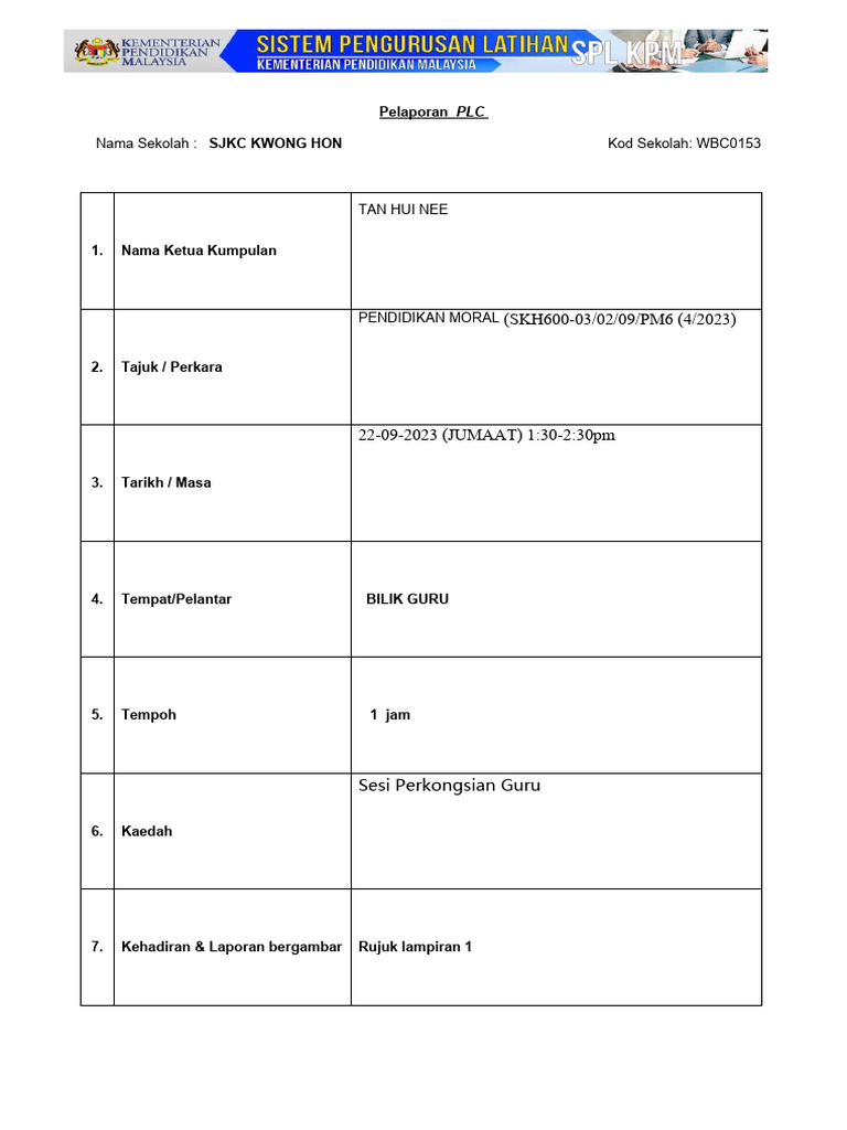 PM6 Borang PLC 2023 | PDF