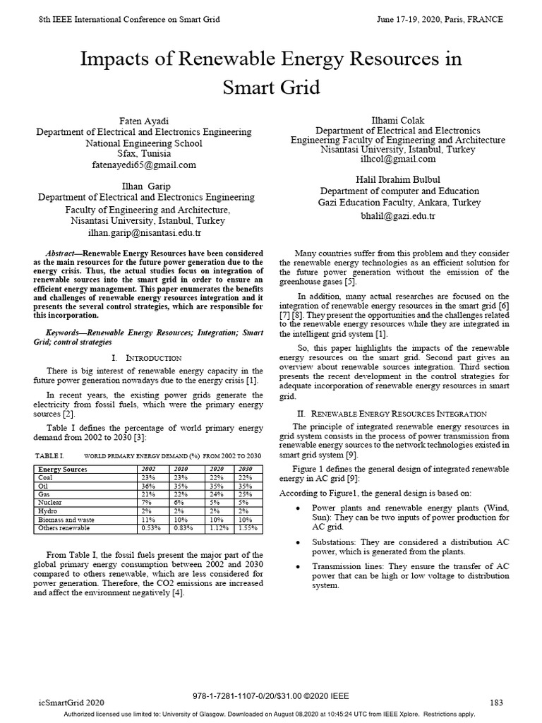 Impact of Renewable Energy Resources | PDF | Electrical Grid ...
