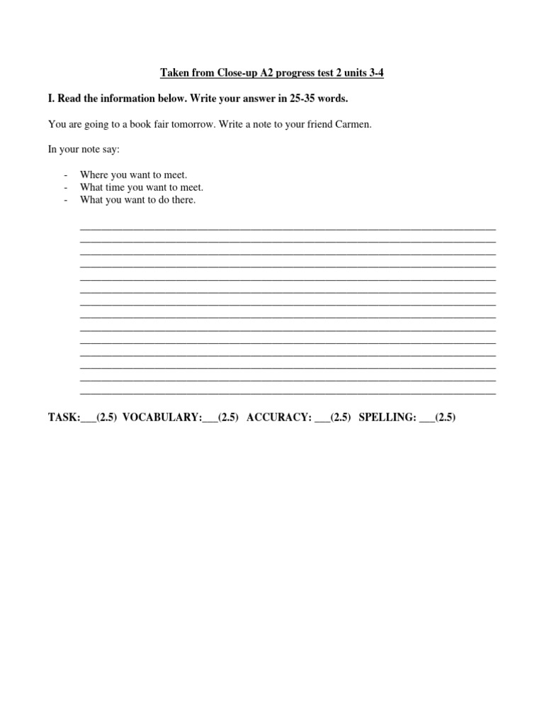 Writing Exam - Level A2 | PDF