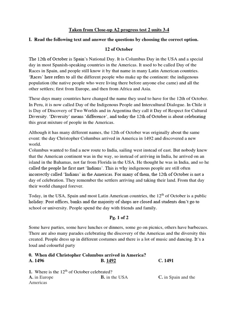 Reading Exam - Level A2 | PDF