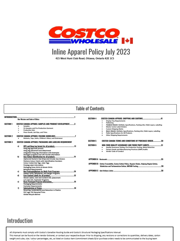 2023 - COSTCO Canada Inline Apparel Policy - Revised v.3 | PDF ...