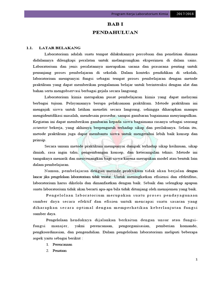 Program Kerja Laboratorium Kimia | PDF