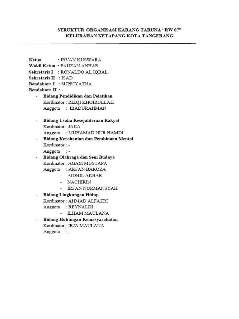 Struktur Organisasi Karang Taruna | PDF