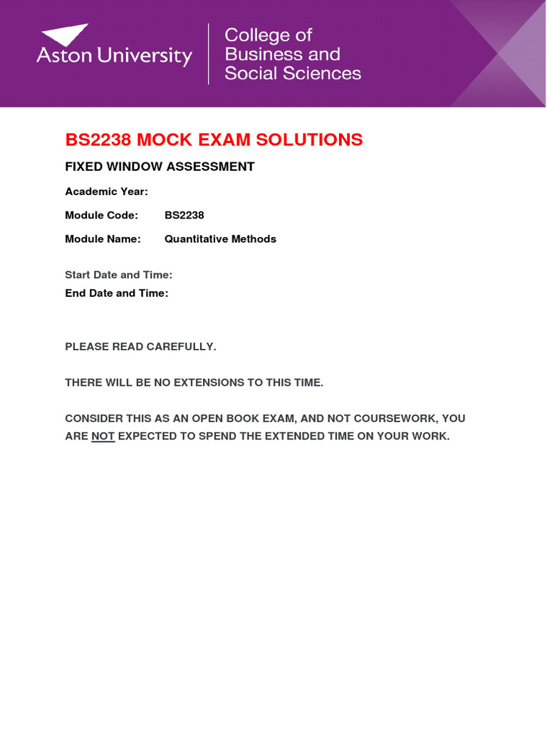 BS2238 Mock Exam SOLUTIONS | PDF BS2238 Mock Exam SOLUTIONS | PDF