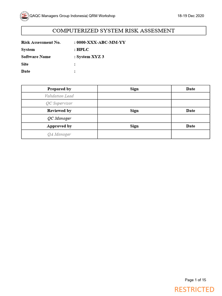Virtual Workshop - QRM - CSV - Laboratory Application System | PDF