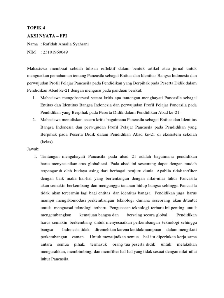 FPI - T4 - Aksi Nyata - Rafidah Amalia Syahrani | PDF