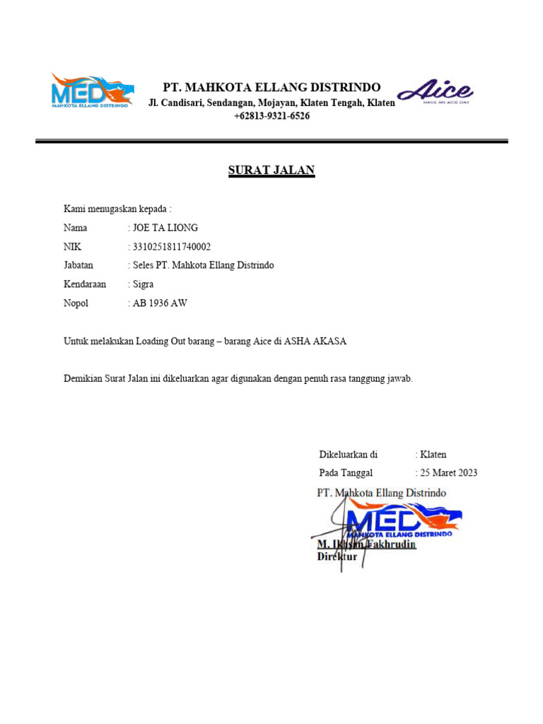 Surat Jalan Loading Out | PDF