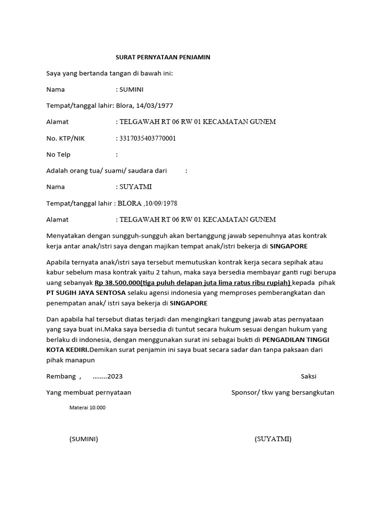 Surat Penjamin Singapore | PDF | Hukum
