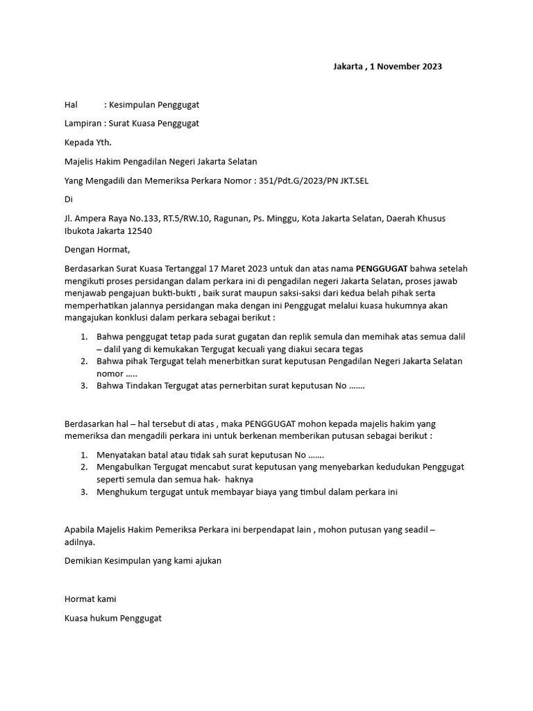 Surat Kesimpulan | PDF | Hukum