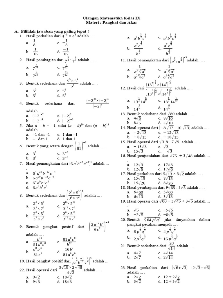 Soal Uts MTK Kelas Ix | PDF