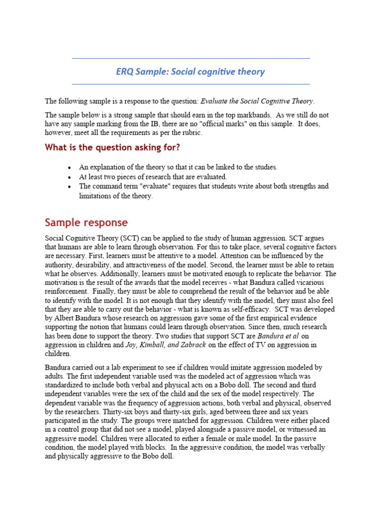 ERQ Sample Evaluate The Social Cognitive Theory. | PDF