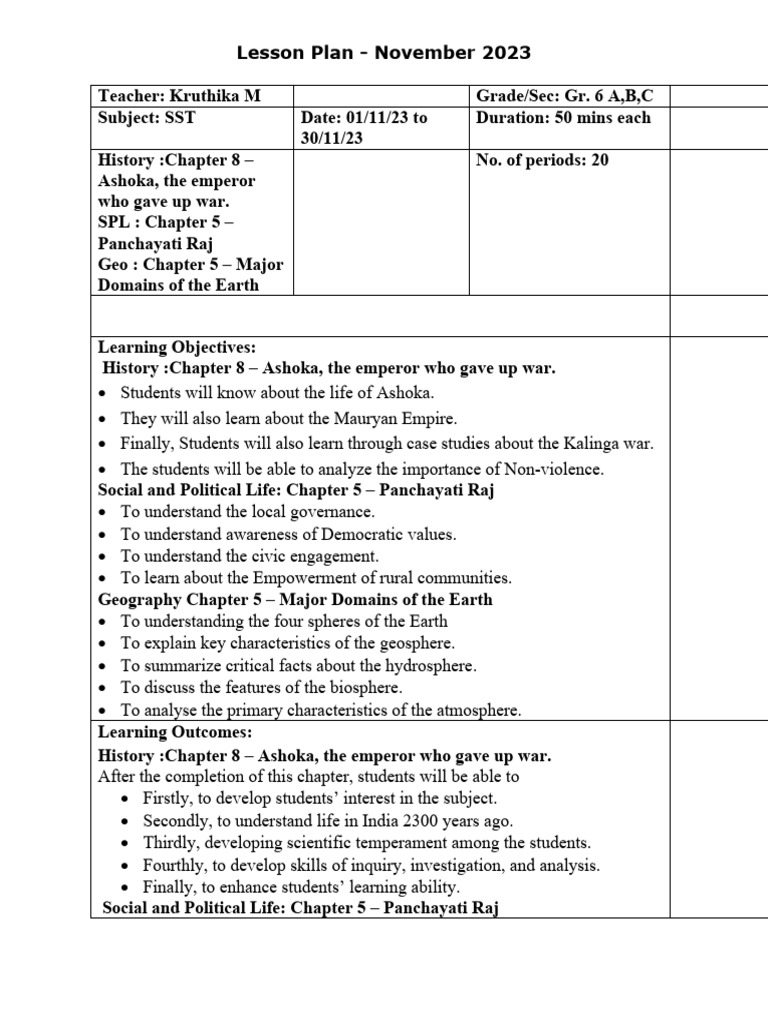 Lesson Plan - November - Gr. 6 SST | PDF
