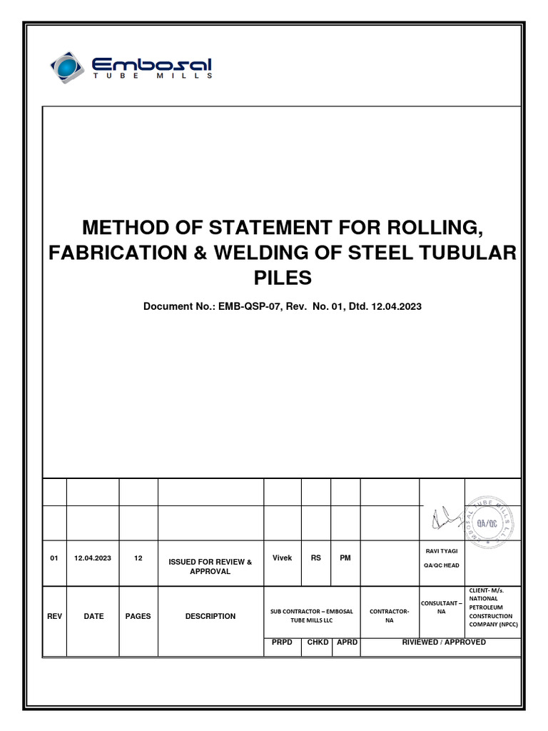 Method of Statements (Rolling Rolling Procedure) | Download Free PDF ...