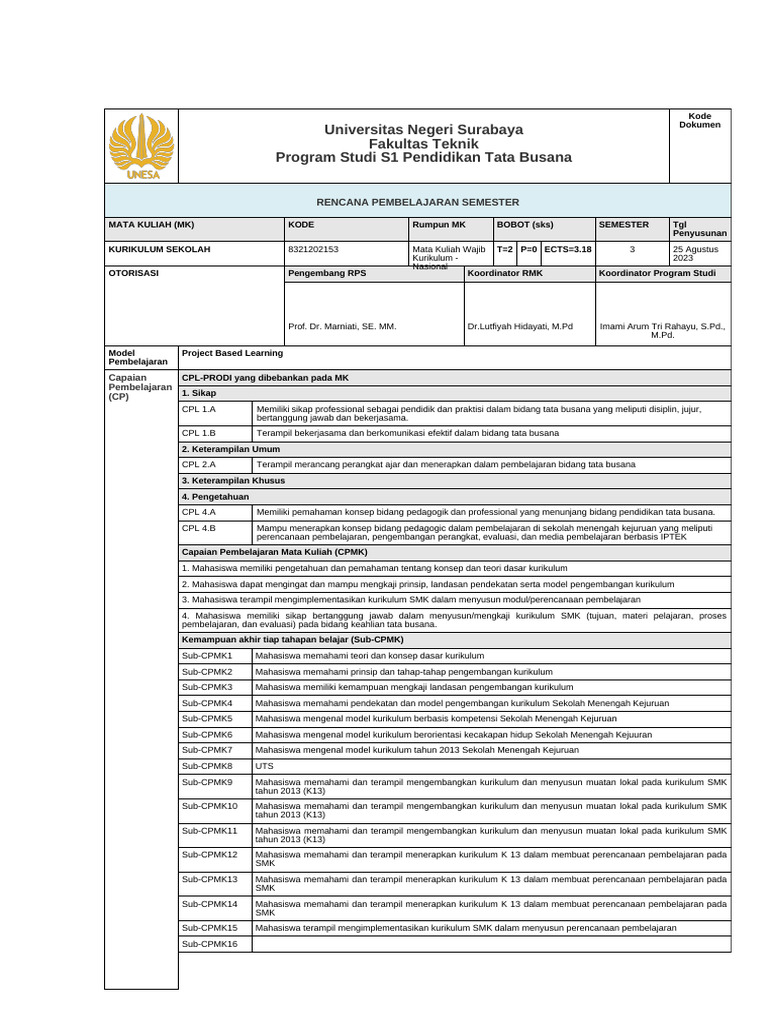 Rps Kurikulum Sekolah | PDF Rps Kurikulum Sekolah | PDF