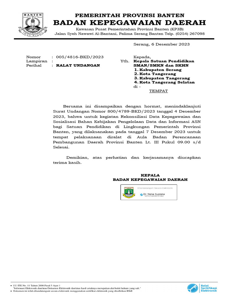 RALAT TEMPAT UNDANGAN - BAPPEDA - Sign | PDF