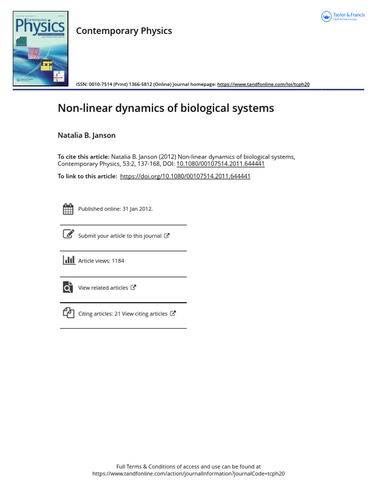 Non-Linear Dynamics of Biological Systems | PDF