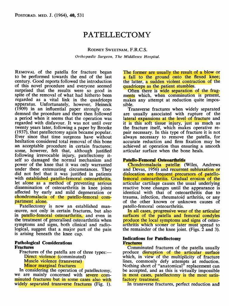 Indications and Techniques for Patellectomy | PDF