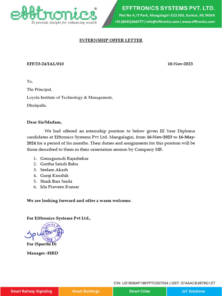 Internship Letter | PDF
