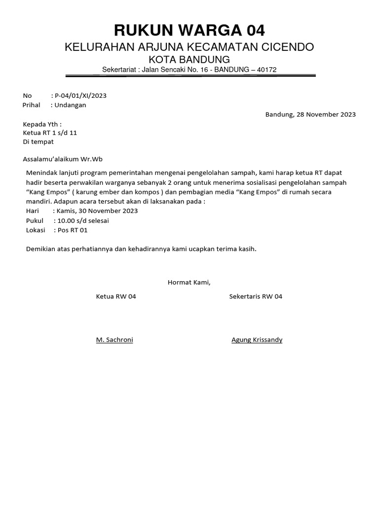 Kop Surat Undangan Kang Empos RW 04 | PDF