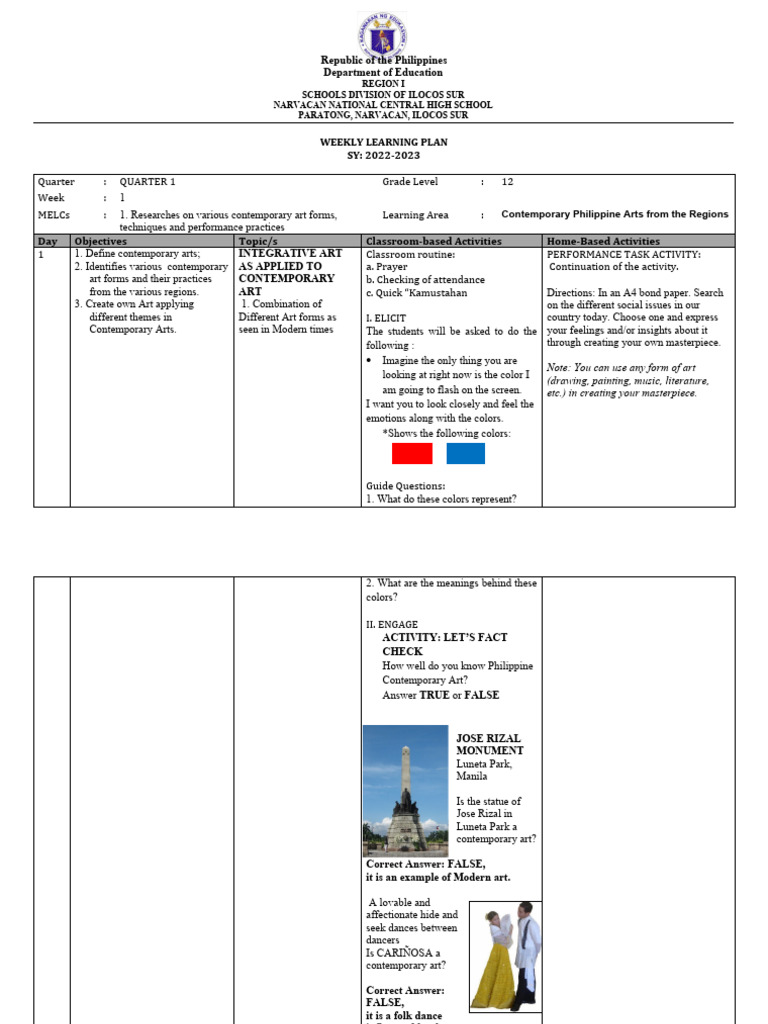 WLP in Cpar Week1 | PDF | Foreign Language Studies | Art