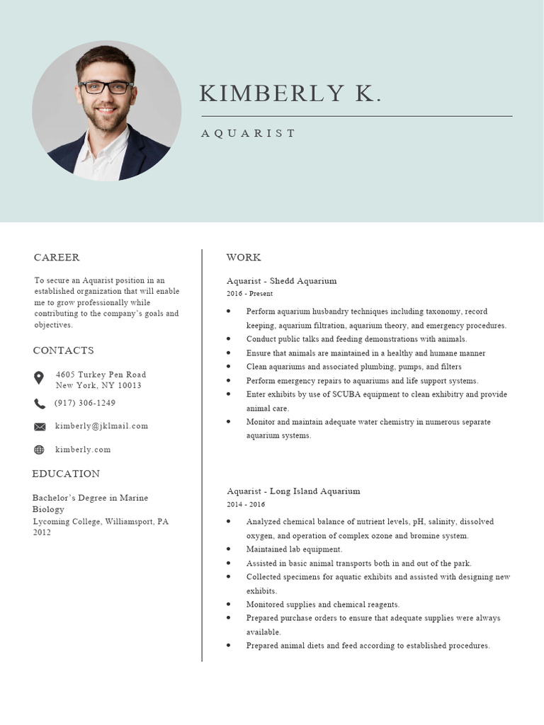 Aquarist Resume: Kimberly K. | PDF
