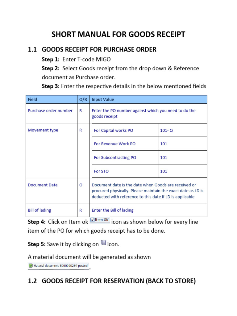 Goods Receipt Manual Guide | PDF | Finance & Money Management