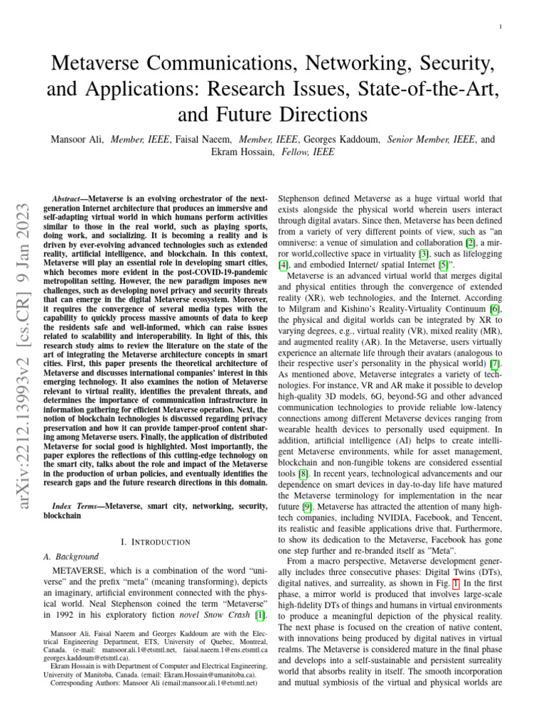 Arxiv23 Metaverse Communications | PDF | Augmented Reality | Virtual Reality