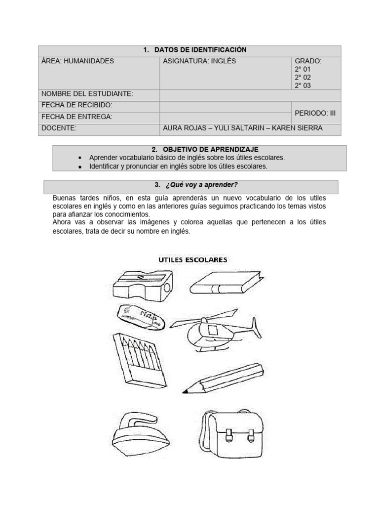 Los Utiles Escolares Inglès | PDF | Grafito | Implementos de escritura